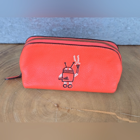 Coach | Bags | Coach X Keith Haring 7 Cosmetic Bag Orange Leather Robot ...